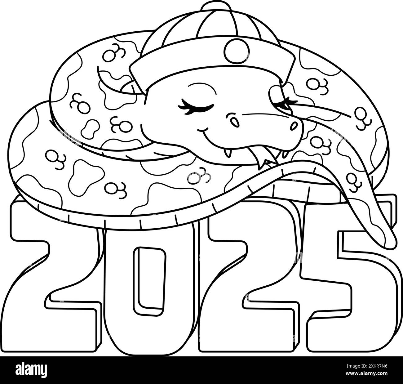Year of the Snake on top of 2025 Isolated Coloring Stock Vector Image ...