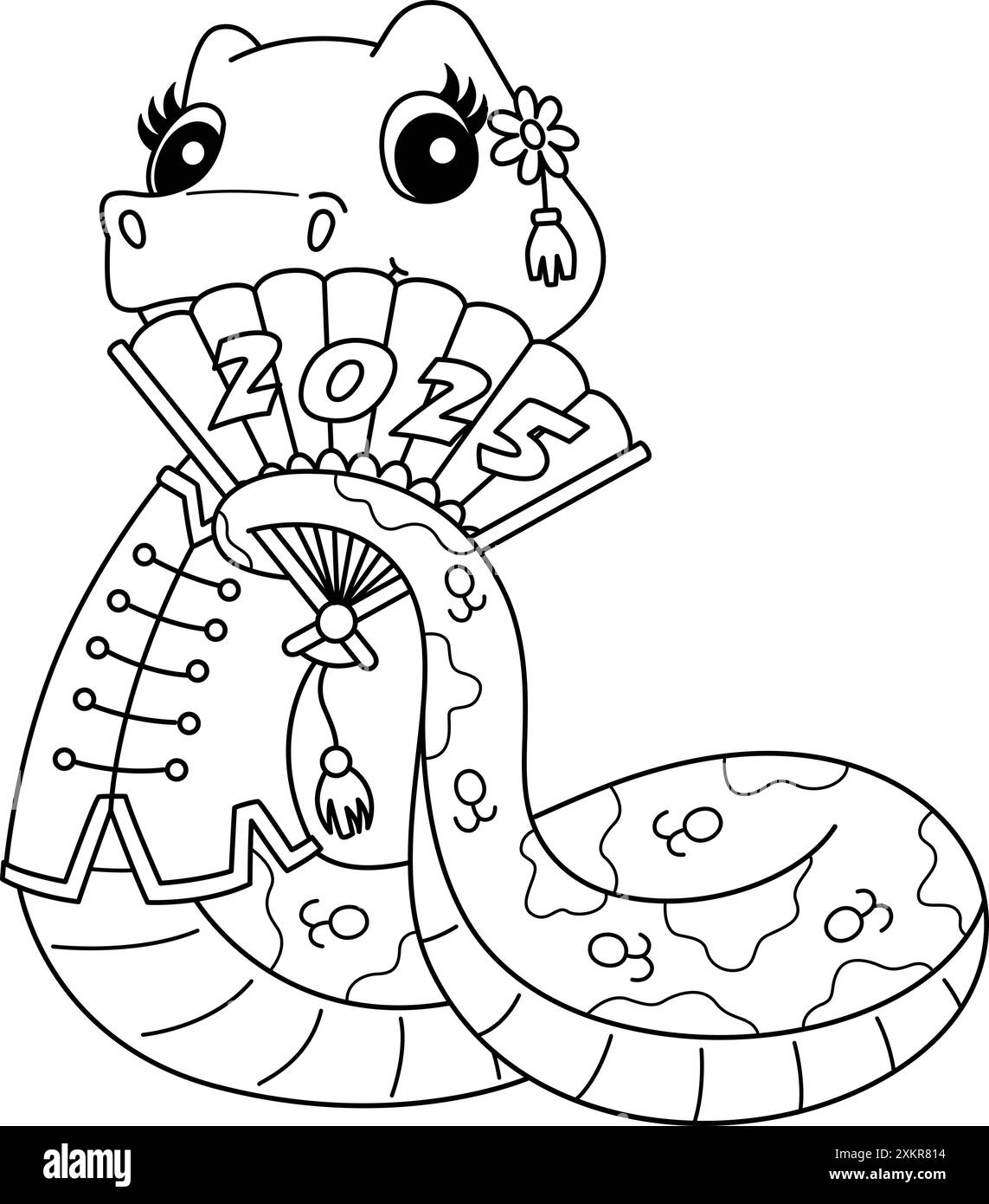 Year of the Snake Holding a Fan Isolated Coloring Stock Vector Image ...