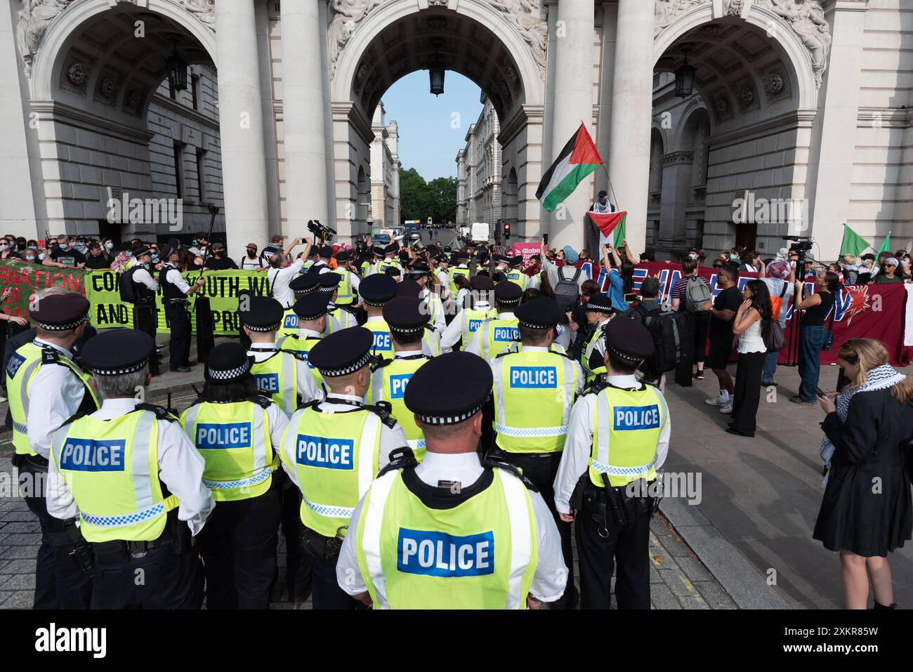 London, UK. 24 July, 2024. Workers For A Free Palestine stage a rally ...