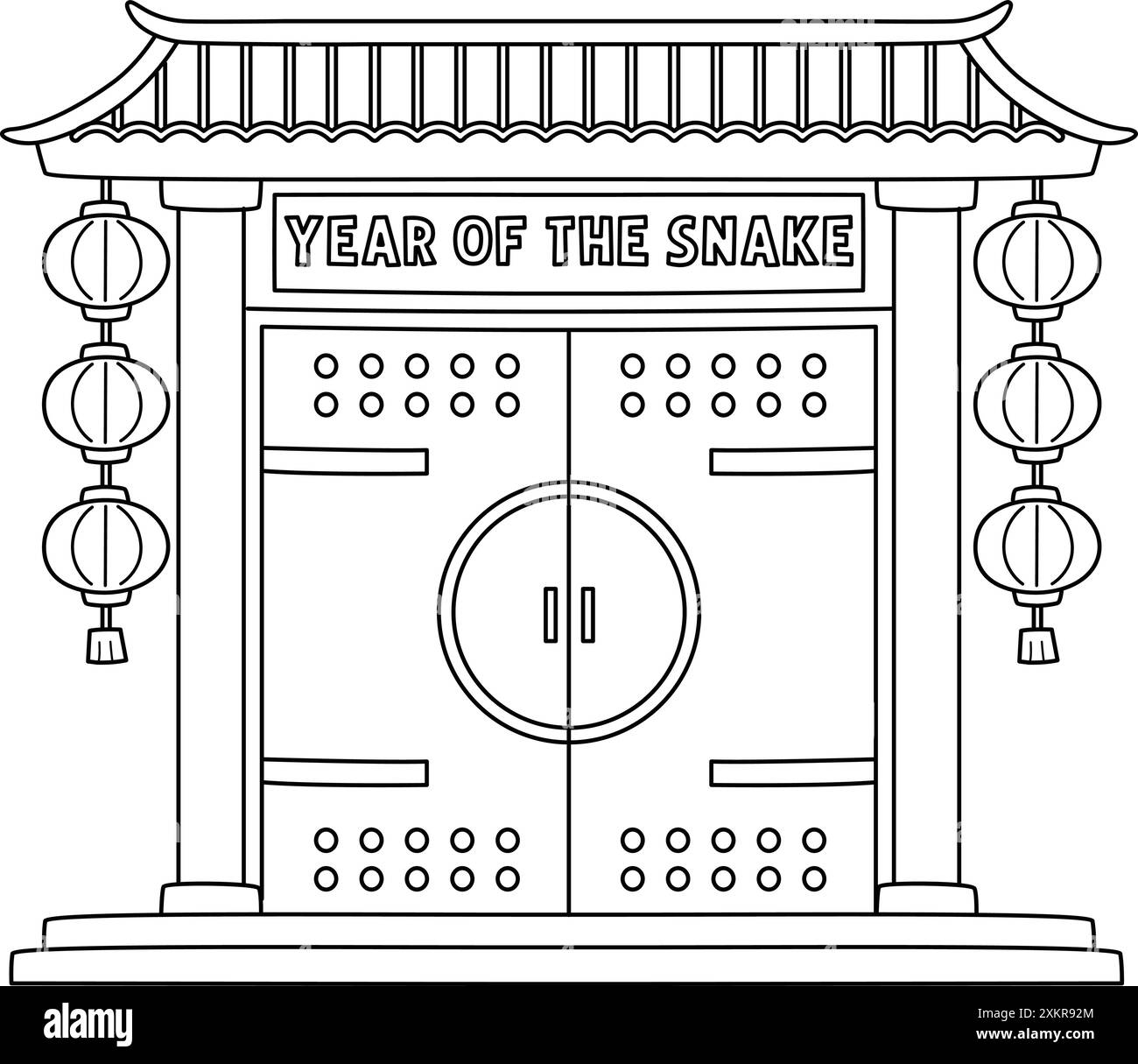 Chinese Gate Isolated Coloring Page for Kids Stock Vector Image & Art ...