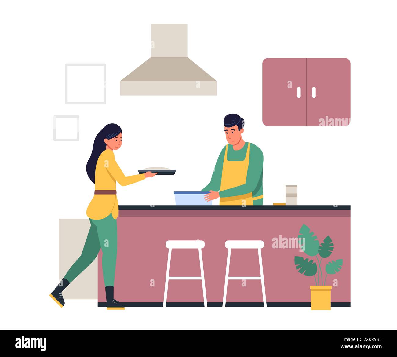 Family cooking home, preparing food. Young loving couple cooking ...