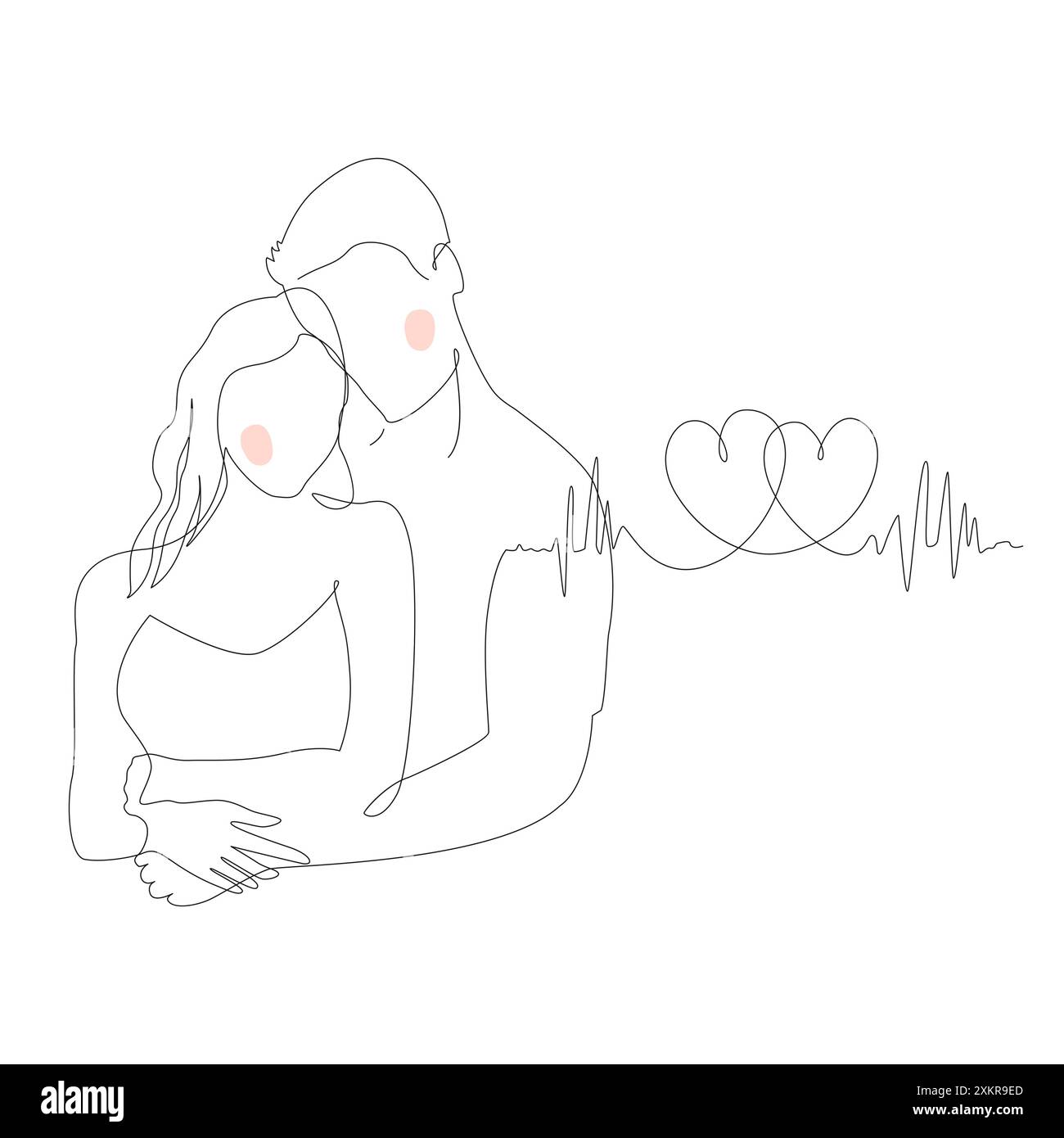 Continuous single line sketch drawing of romantic couple hugging ...