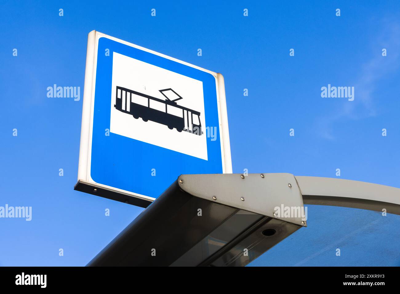 Tram stop sign in Poland Stock Photo - Alamy