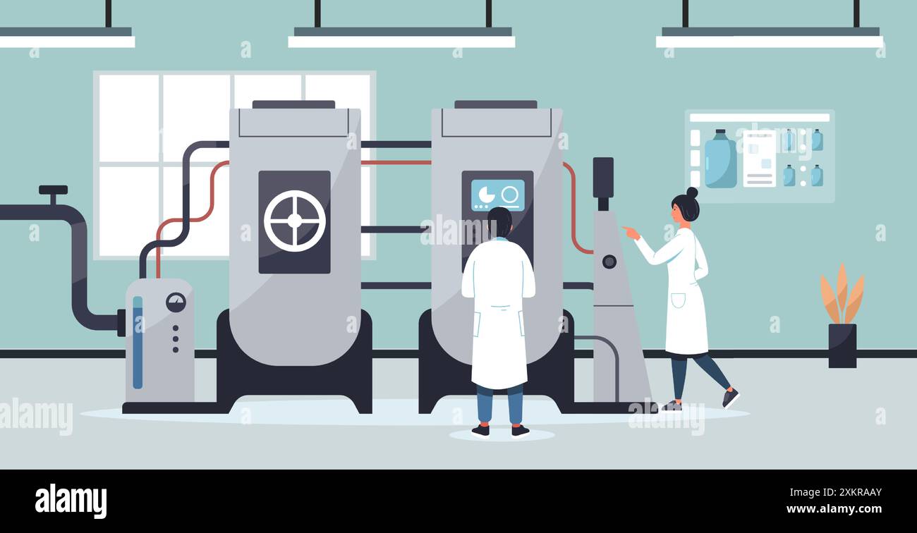 Water purification process. Engineer water management. Industrial ...