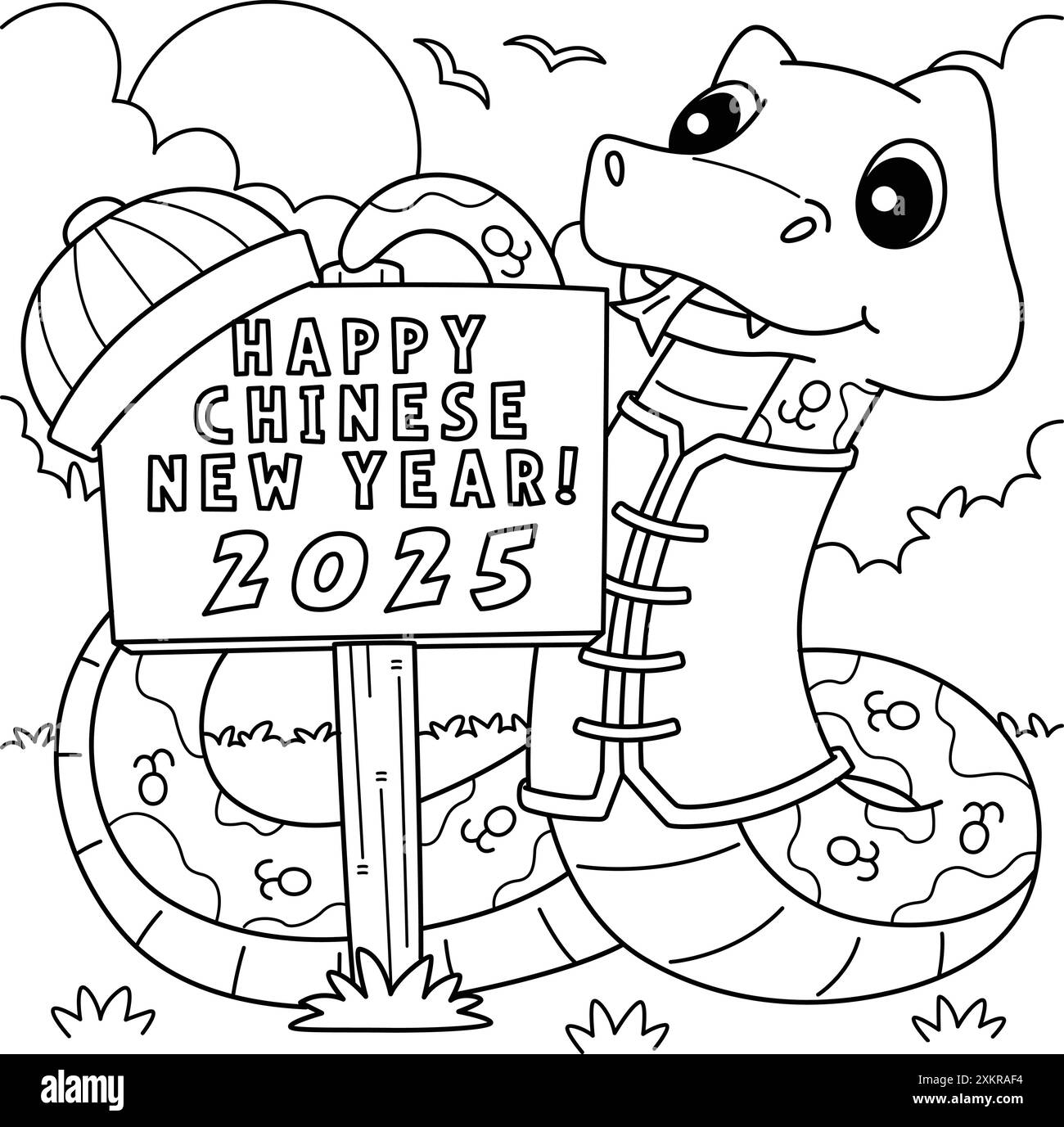 Happy Chinese New Year 2025 Coloring Page for Kids Stock Vector Image ...