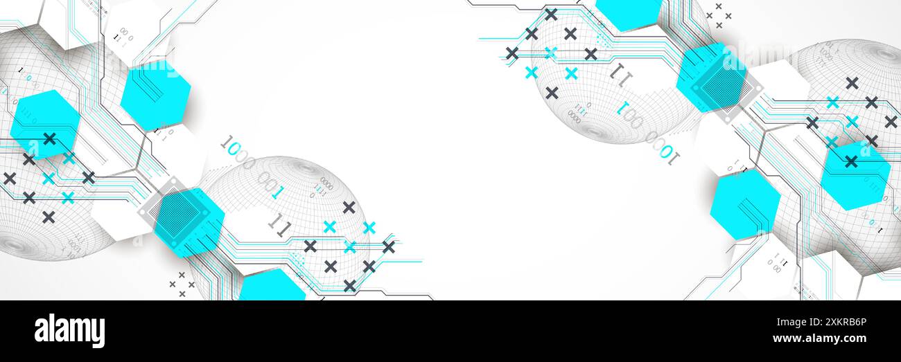 Abstract circuit board background with hexagons and sphere. Hi-tech digital technology concept ...