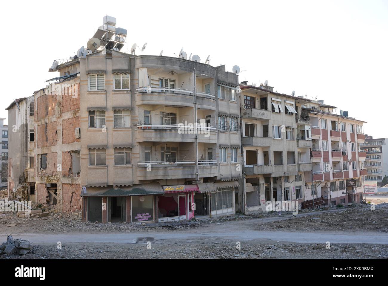HATAY, TURKIYE - FEBRUARY 26, 2024: Damaged buildings in Hatay City after 6 February 2023 ...