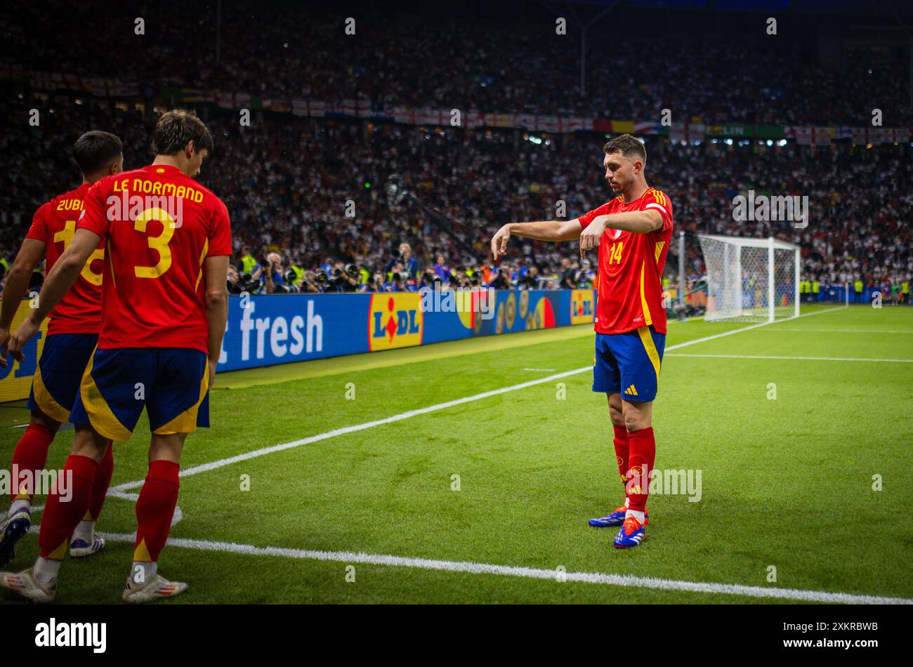 Berlin, Germany. 14th Jul 2024. Goal celebration: Robin Le Normand (ESP ...