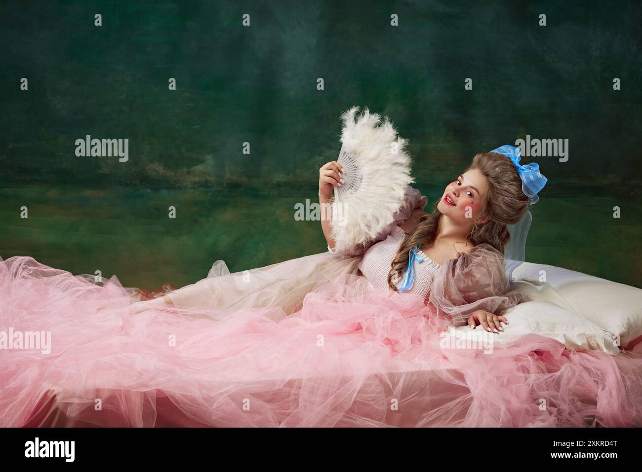 Portrait of beautiful young woman, royal person, princess in elegant ...