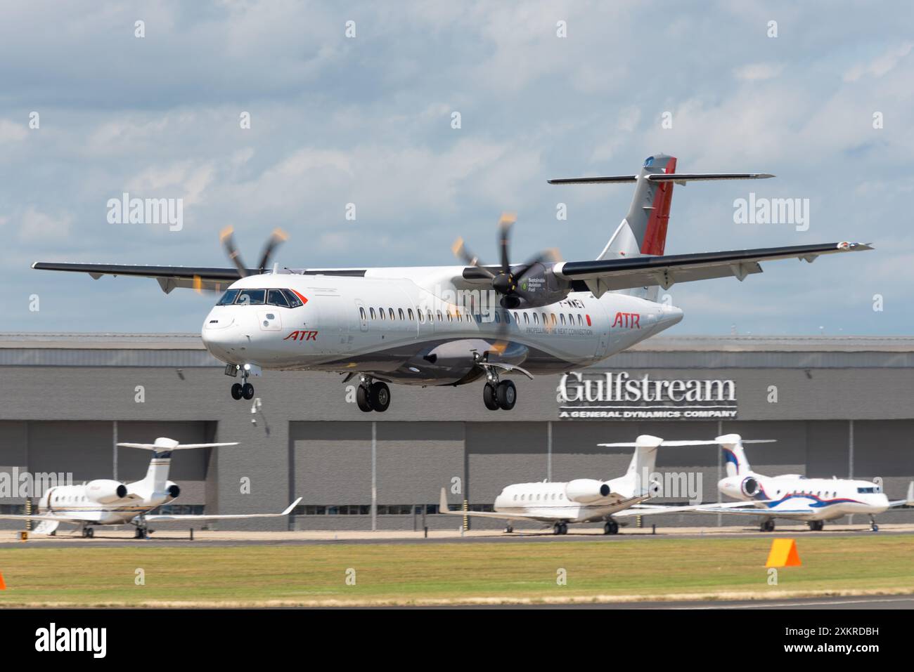 ATR ATR-72-600 (ATR-72-212A) airliner plane landing at the Farnborough ...
