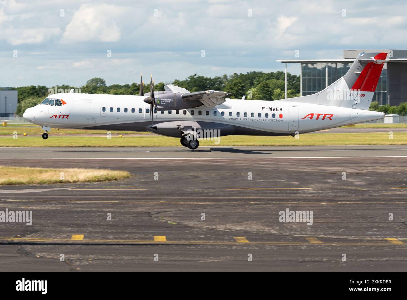 ATR ATR-72-600 (ATR-72-212A) airliner plane landing at the Farnborough ...