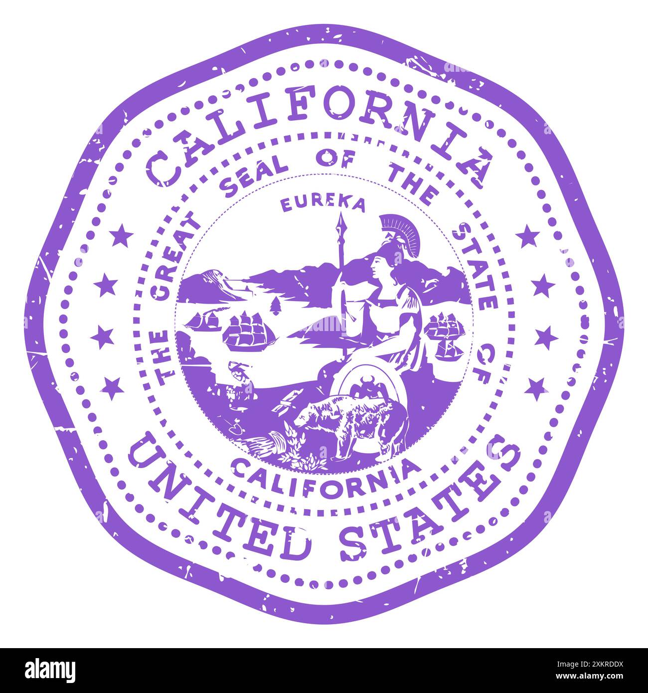 California state stamp with seal, USA travel stamp, shabby postmark of ...