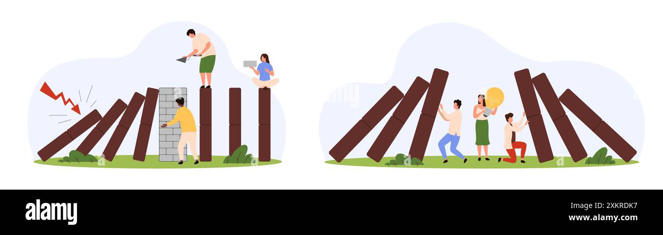 Proactive crisis management, business continuity set. Tiny people stop ...