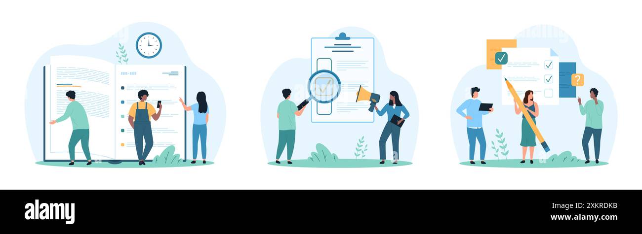 Satisfaction survey, filling out documents, questionnaire and notes set ...