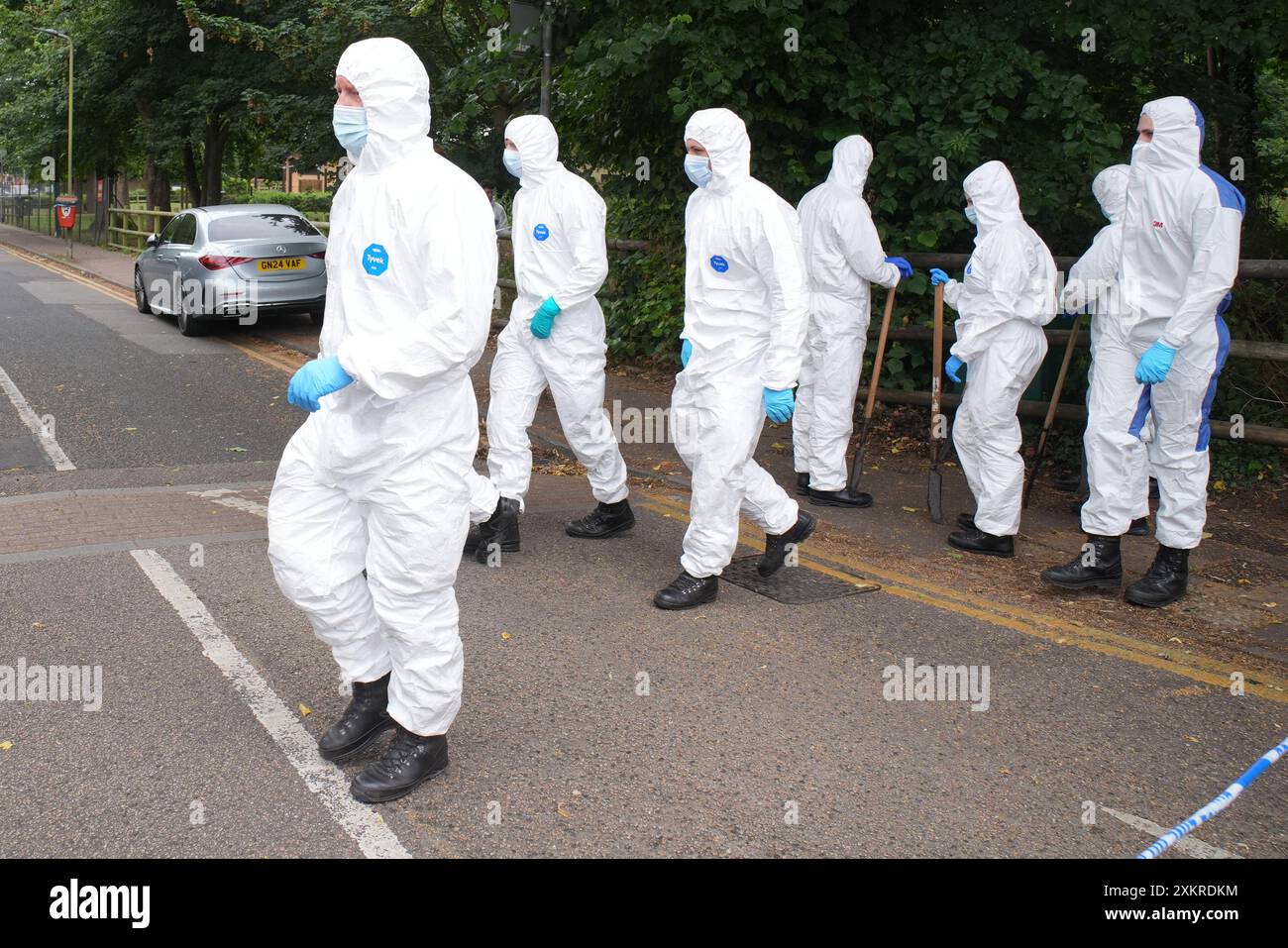 Forensic officers at the scene near Sally Port Gardens in Gillingham ...