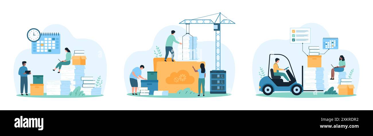 Paperwork, bureaucracy, data storage and organization of documents set ...