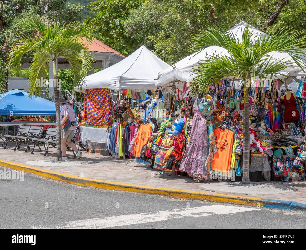 Street market in Cruz Bay on the island of St John in the US Virging ...