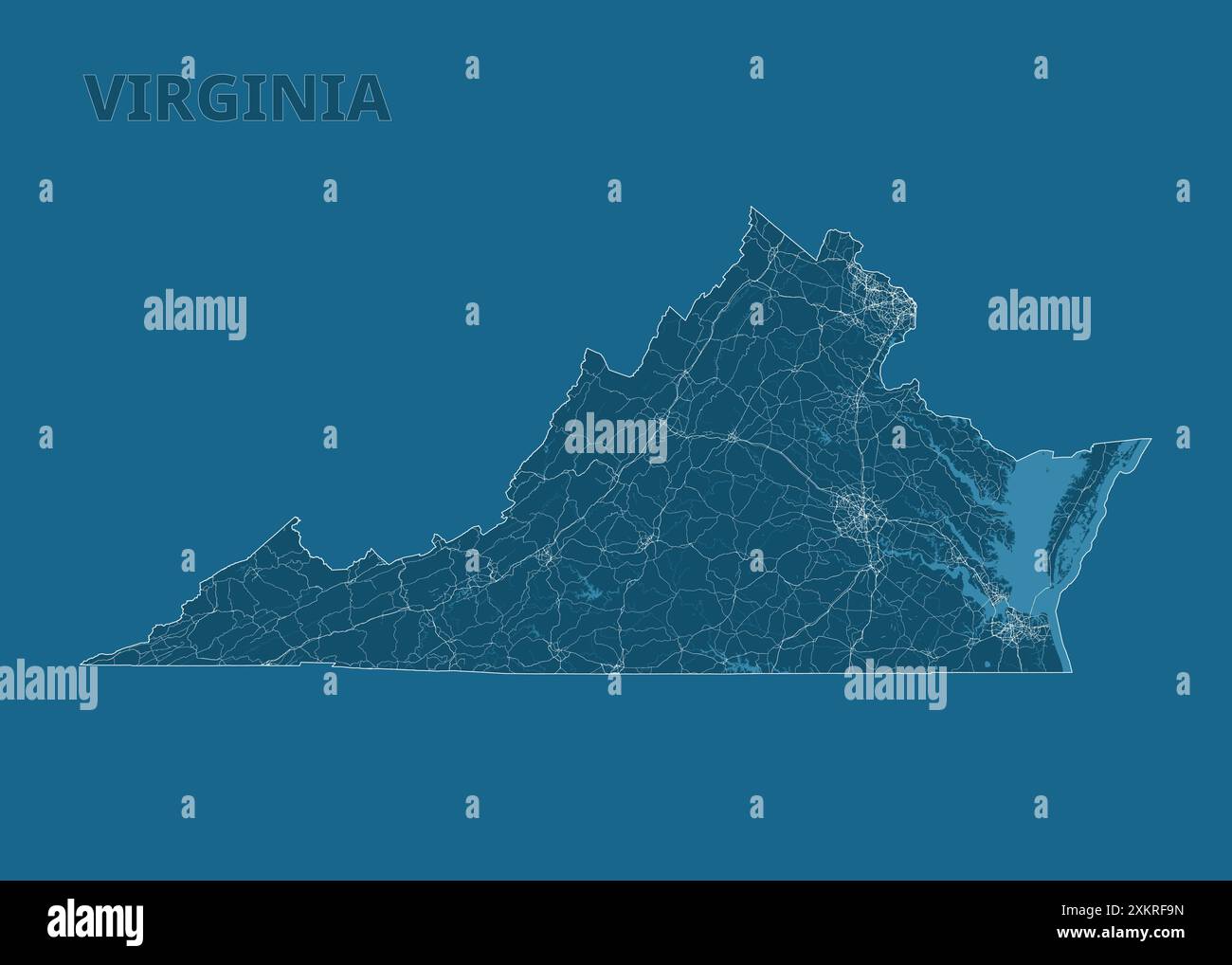 Virginia, United States artistic blueprint map poster Stock Vector ...