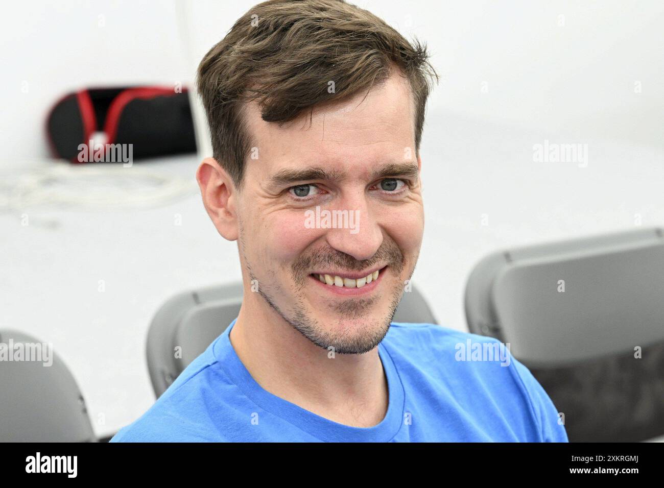 Paris, France. 24th July, 2024. Badminton player Kalle Koljonen's coach ...