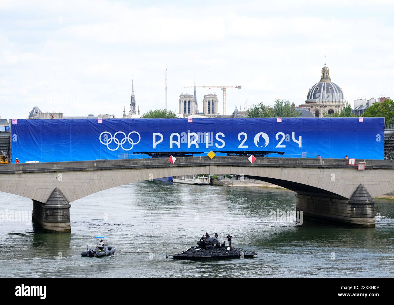 Preparations take place on the river Seine, Paris. The Opening Ceremony ...