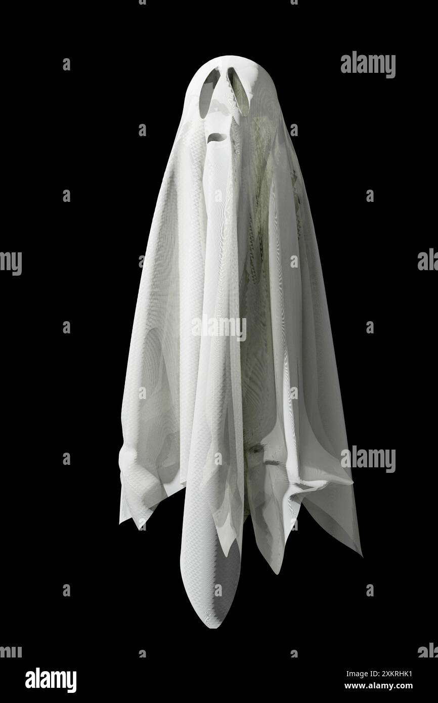 Spooky scary funny Halloween ghost isolated on black background Stock ...