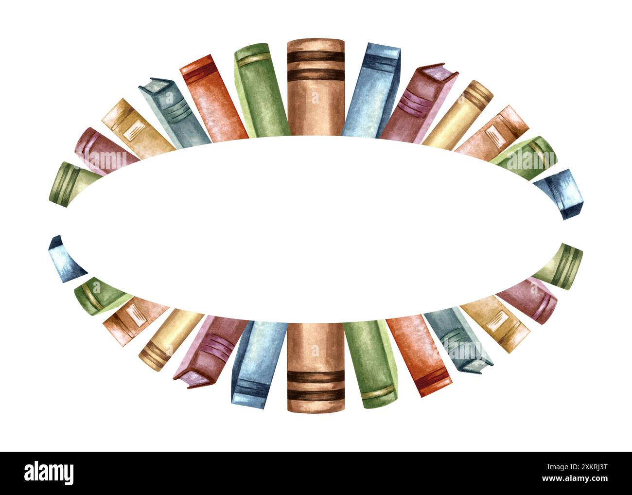 Books, oval frame of vintage bindings. Composition with textbooks with ...