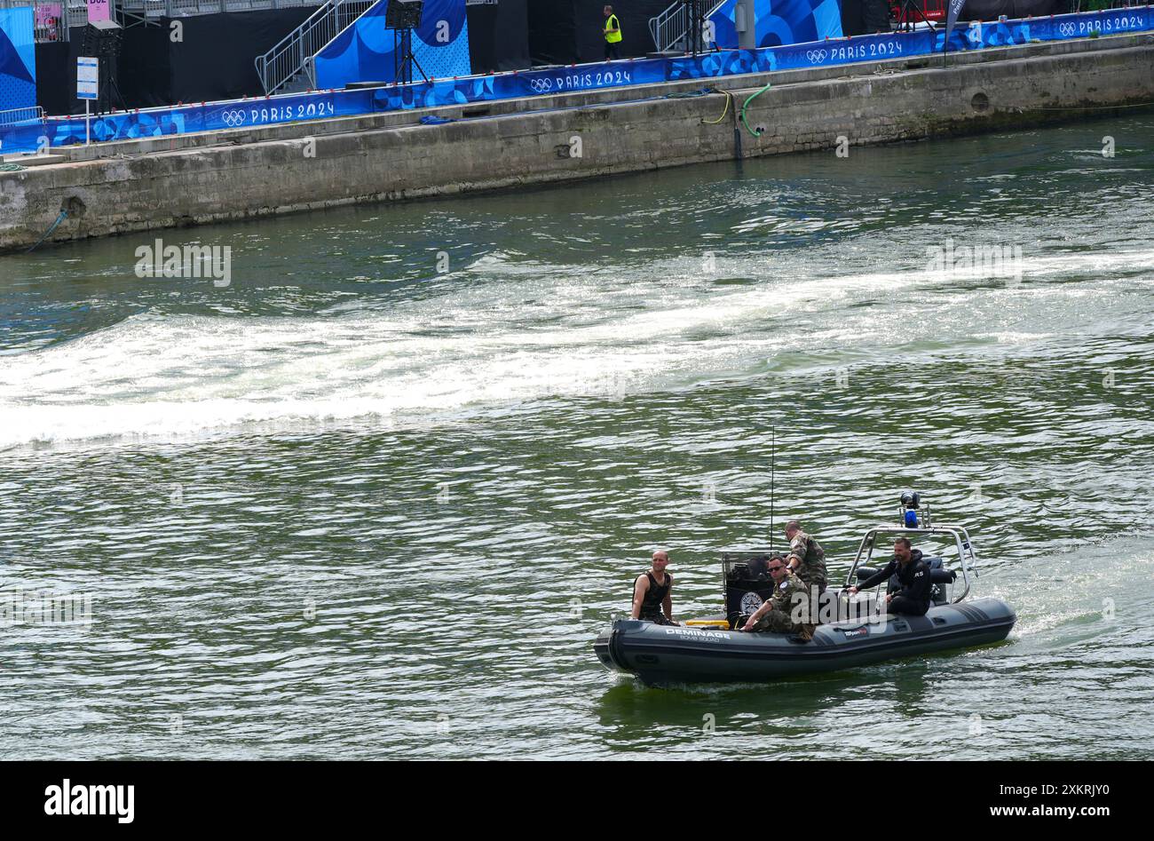 A French bomb squad on the river Seine, Paris. The Opening Ceremony of ...