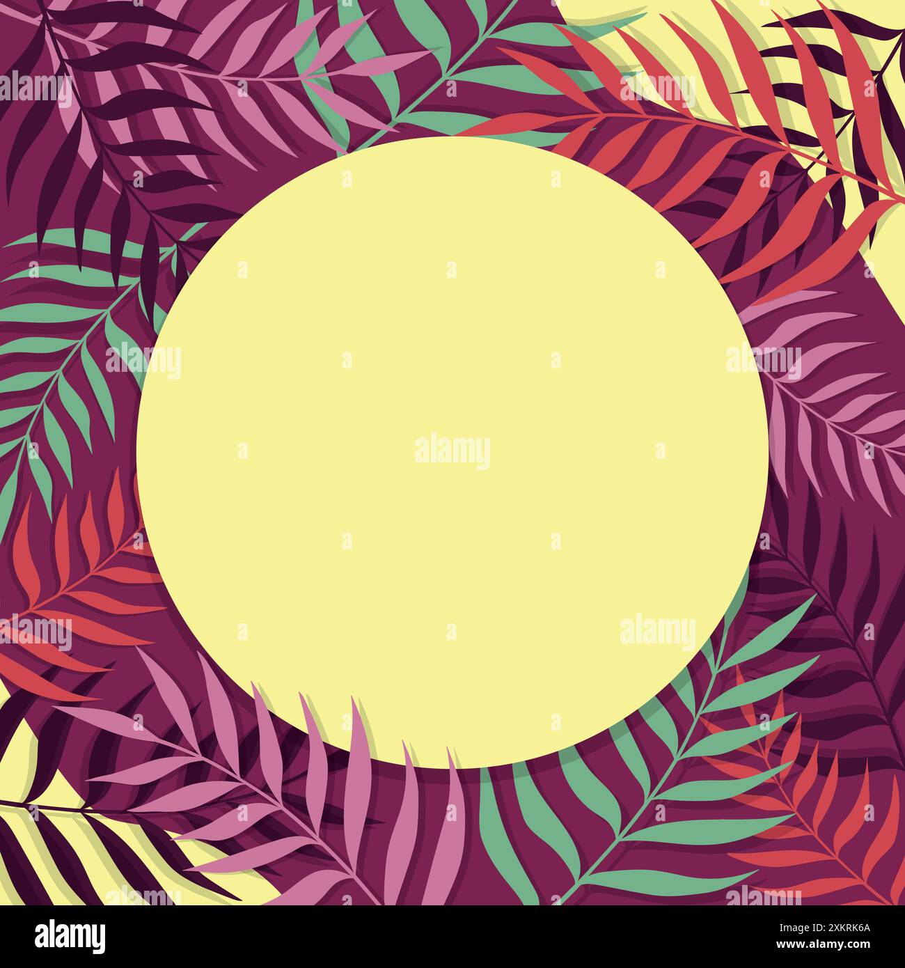 Tropical round background with palm leaves. Jungle frame with empty ...