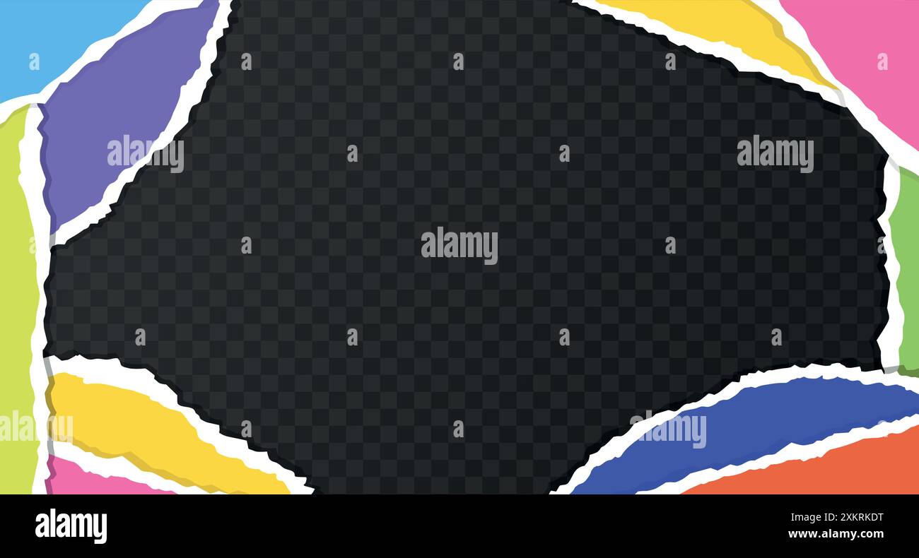 Torn paper background. Cut and torn colored paper strips on dark square ...