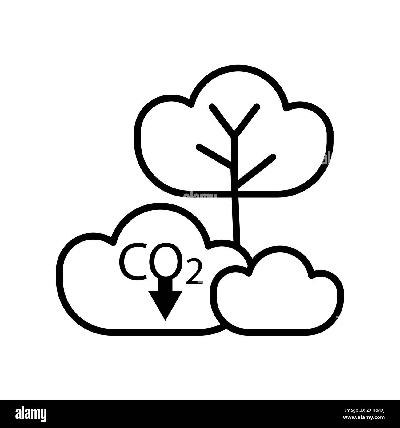 Tree reducing CO2. Carbon capture symbol. Environmental vector icon ...