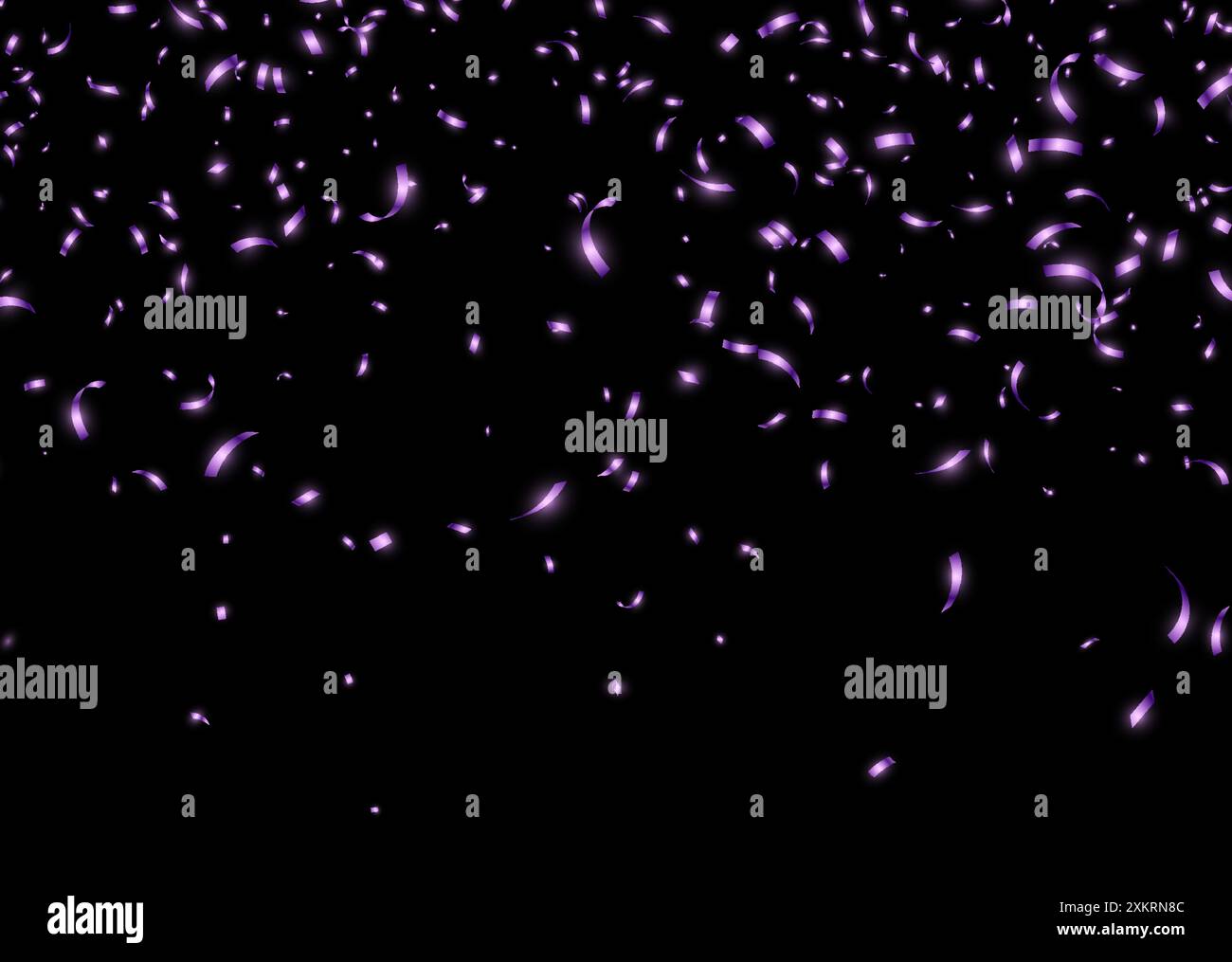 Purple confetti, falling paper ribbons isolated on dark background ...