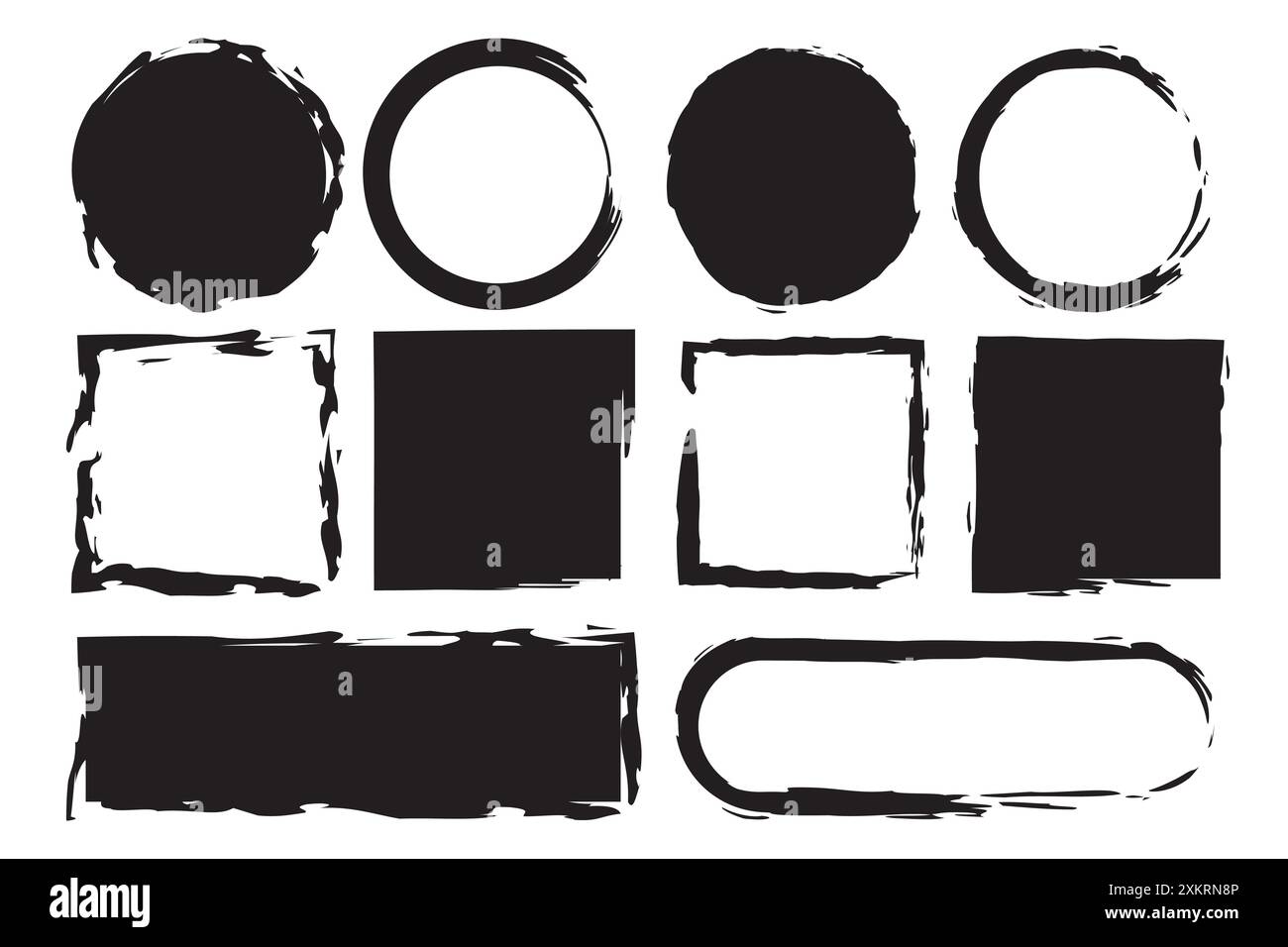 Grunge frame set. Rough hand drawn. Circle and square. Vector shapes ...