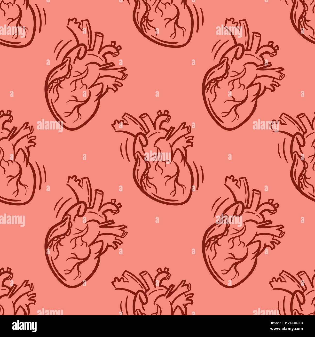 Seamless pattern Realistic anatomic heart, vector hand drawn ...
