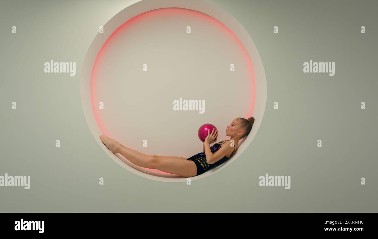 Little girl gymnast acrobat child dancer ballerina kid daughter female ...