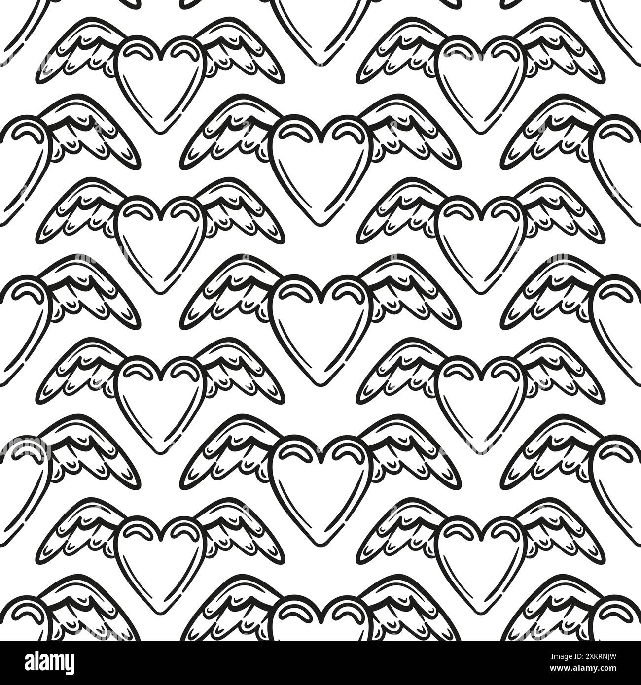 Seamless pattern Shining heart with angel wings. Vector illustration in ...