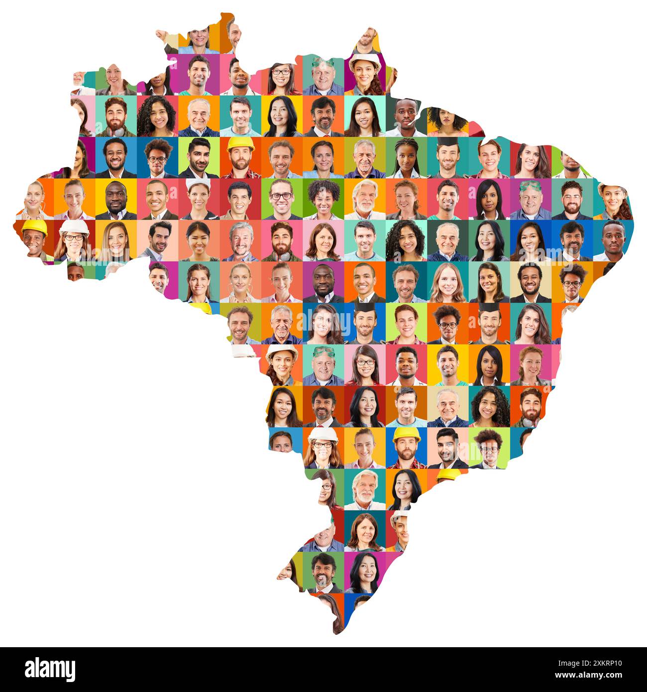 Portraits of adult people of many generations on map of Brazil as ...