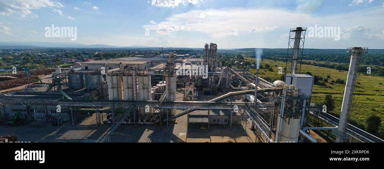 Aerial view of oil and gas refining petrochemical factory with tall ...