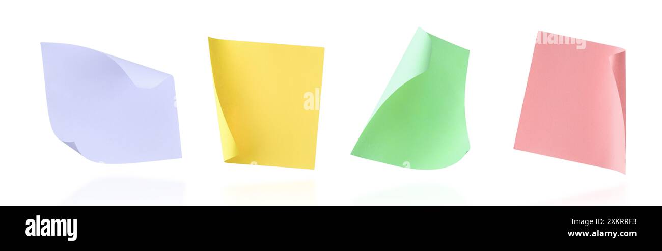 Set of flying notes or colored stickers isolated on white background ...