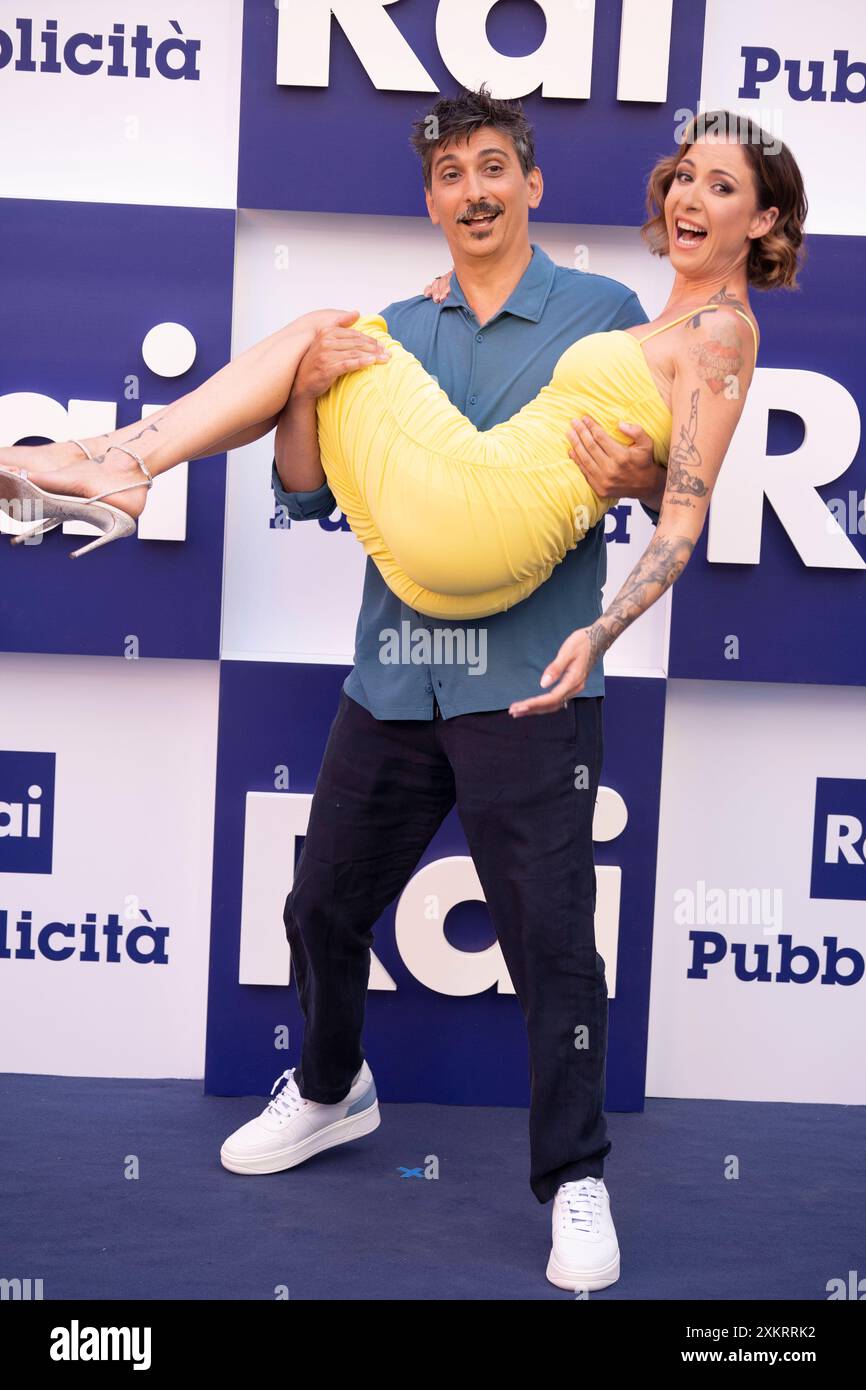 Ema Stokholma (R) and Fabrizio Biggio (L) attend the Palinsesti Rai ...