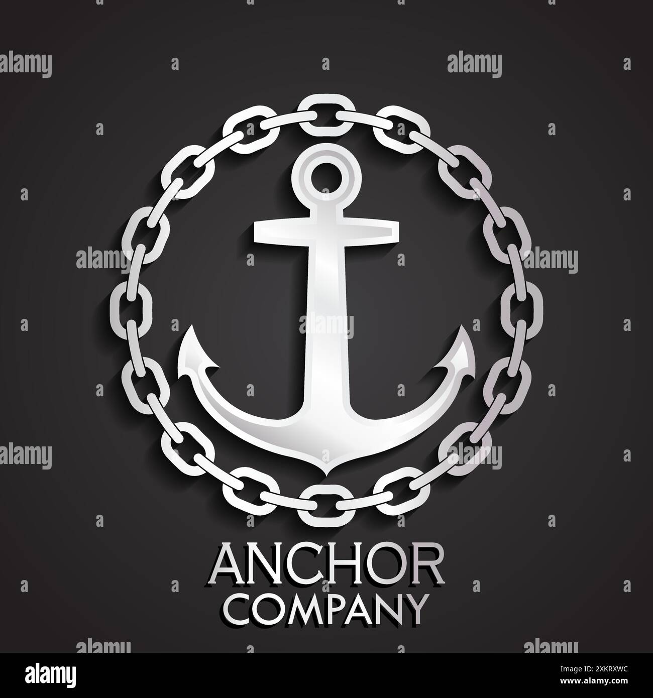 3d glossy silver anchor logo with chain circle Stock Vector Image & Art ...