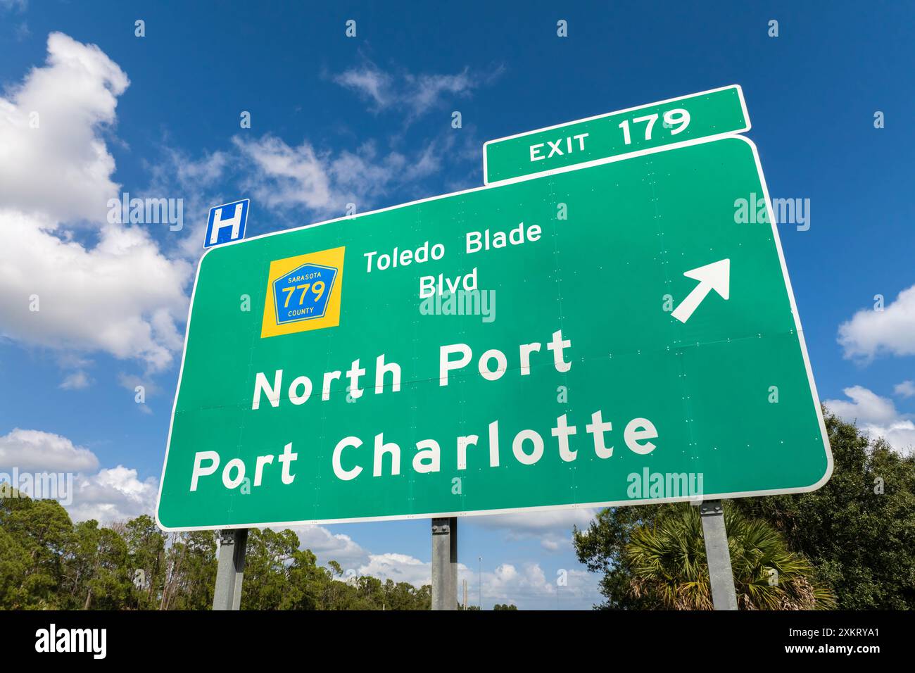 Highway interchange exit sign with direction to North Port and Port ...