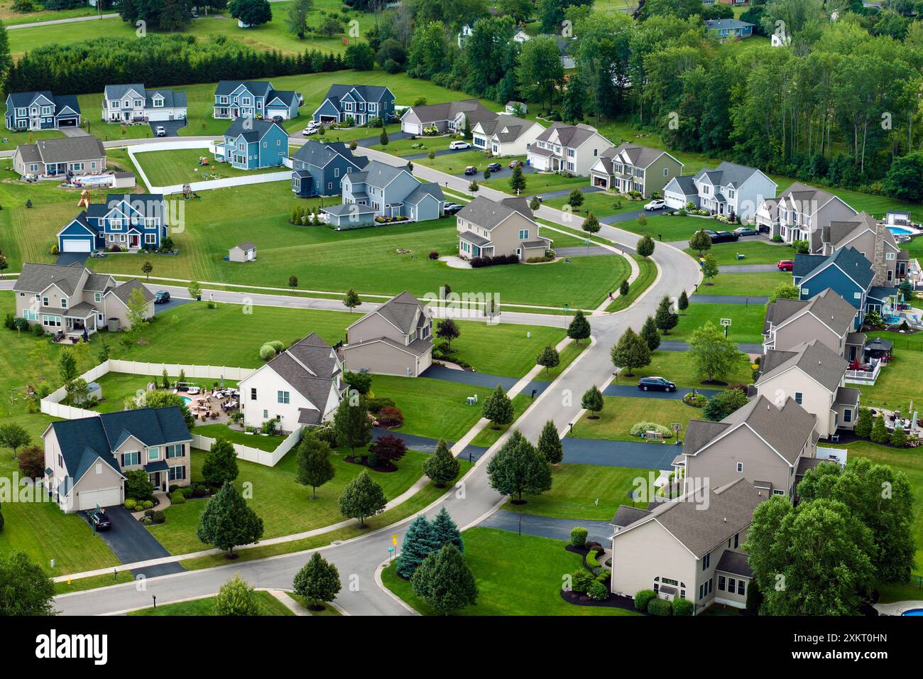 Low-density two story private homes in rural residential suburbs ...