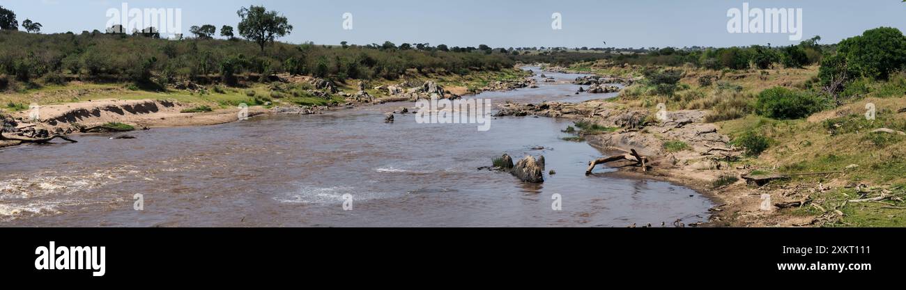 Mara River during the dry season in the Masai Mara National Reserve ...