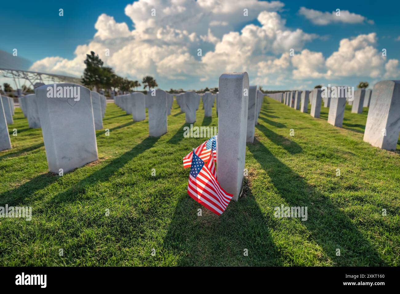Military burial headstones. Sarasota National Cemetery with rows of ...