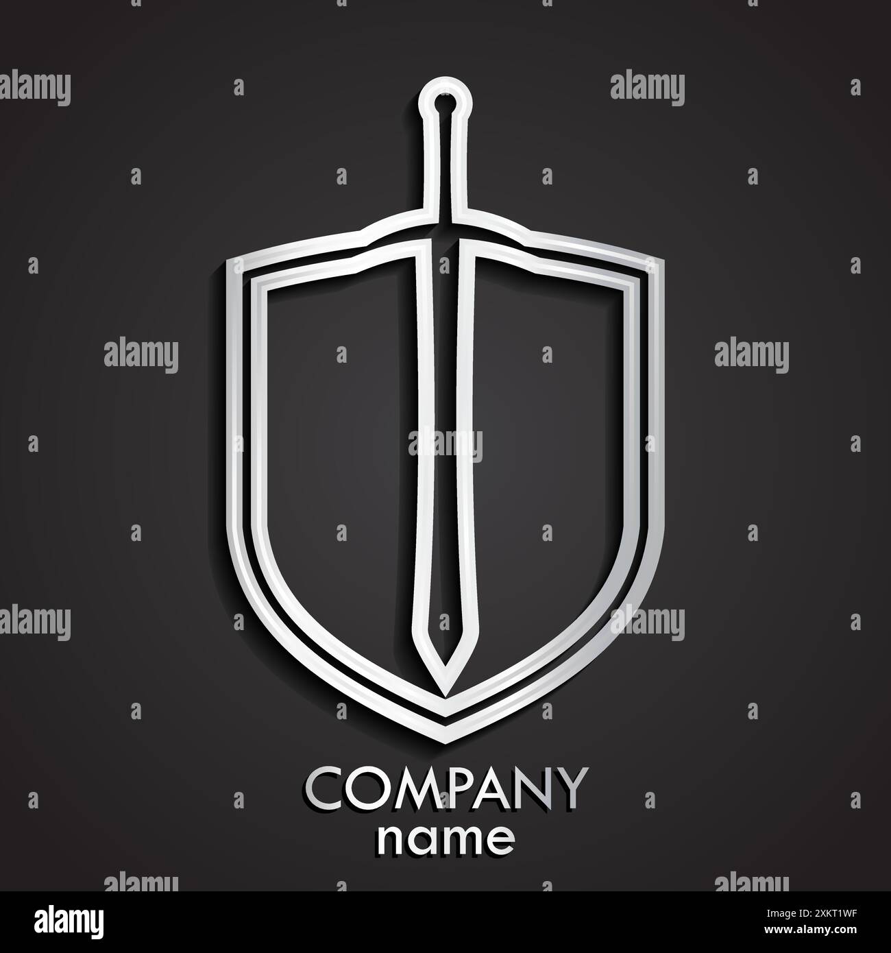 3d linear shape outline sword and shield symbol Stock Vector Image ...