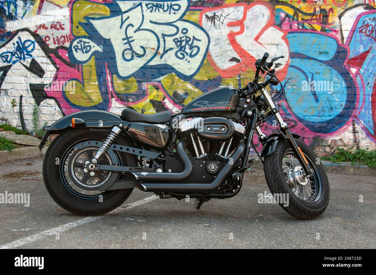 Harley Davidson motorcycle against a graffiti wall Stock Photo - Alamy