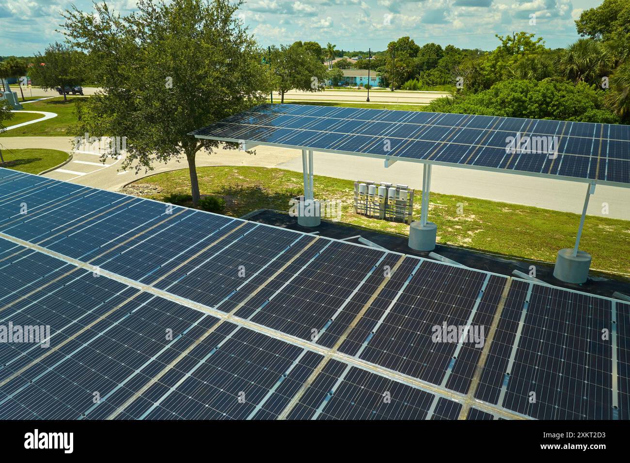 Solar panels installed over parking lot for parked cars for effective ...