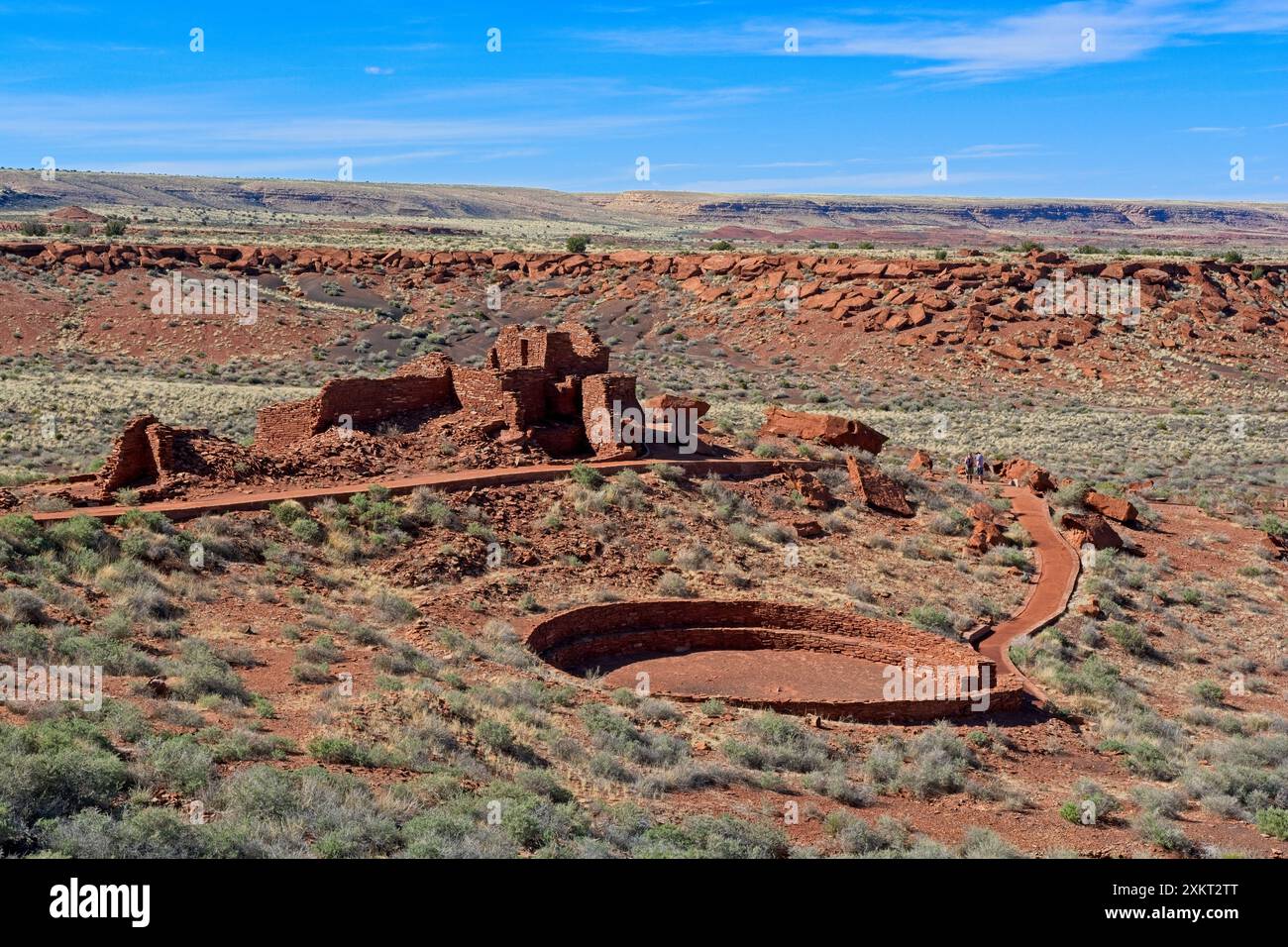 Overview of Wupatki Pueblo village residence with circular ball court ...