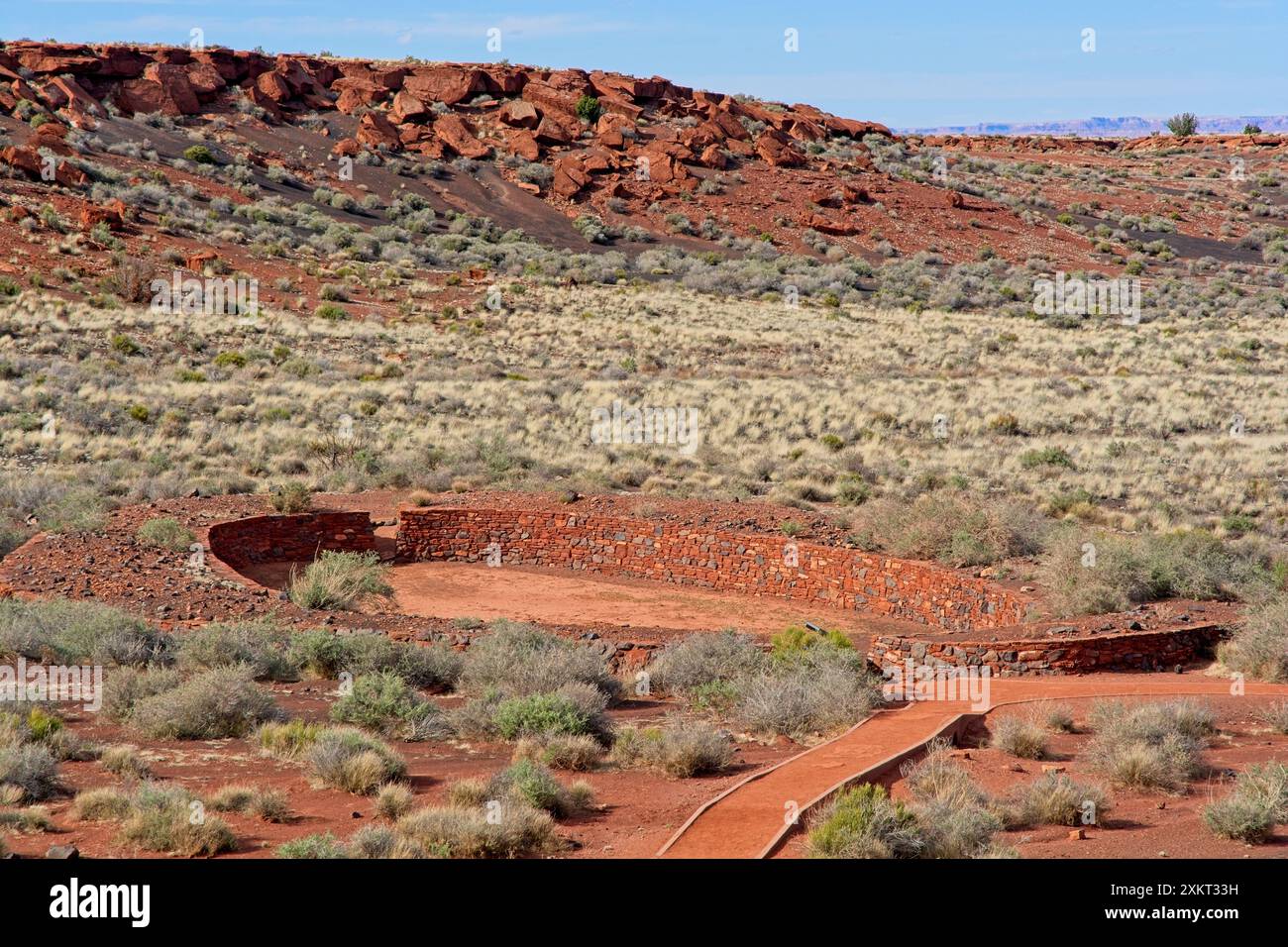 Circular masonry recreational ball court of Wupatki pueblo village ...