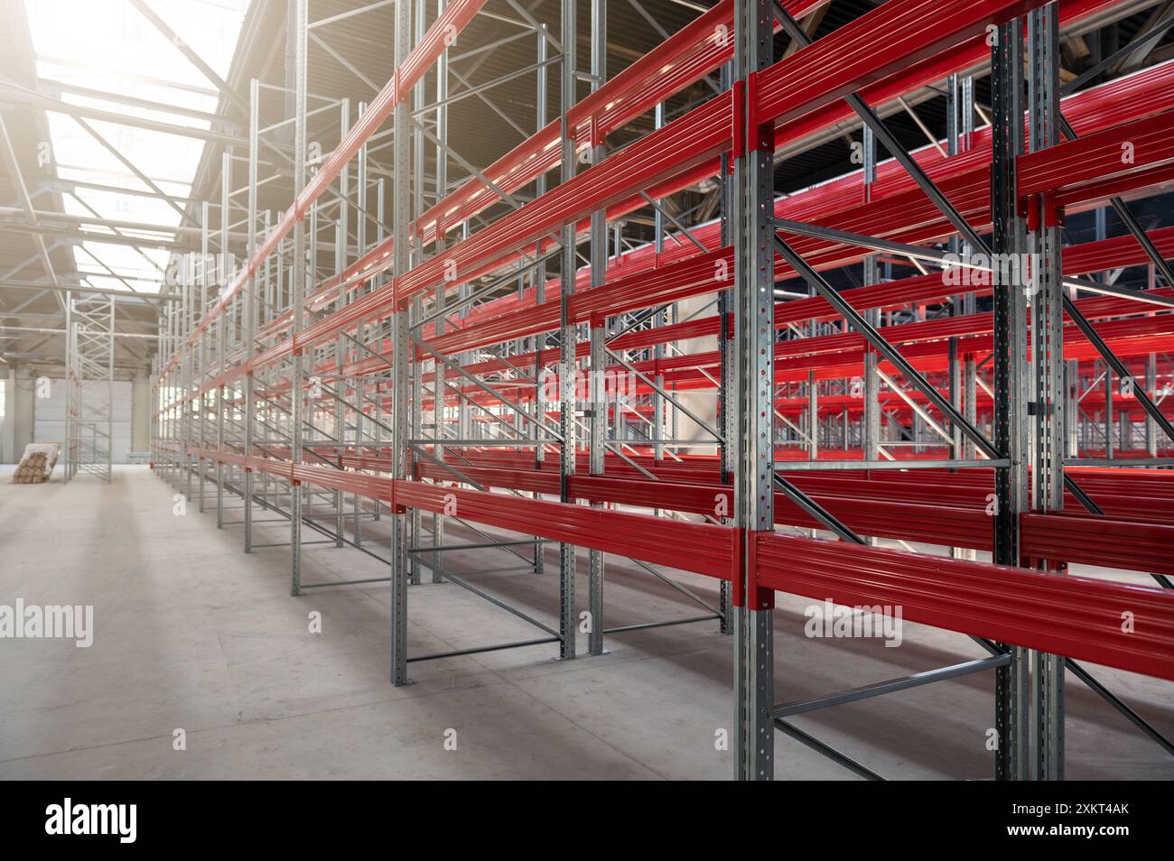 logistics warehouse concept with empty high pallet racks, shelving ...